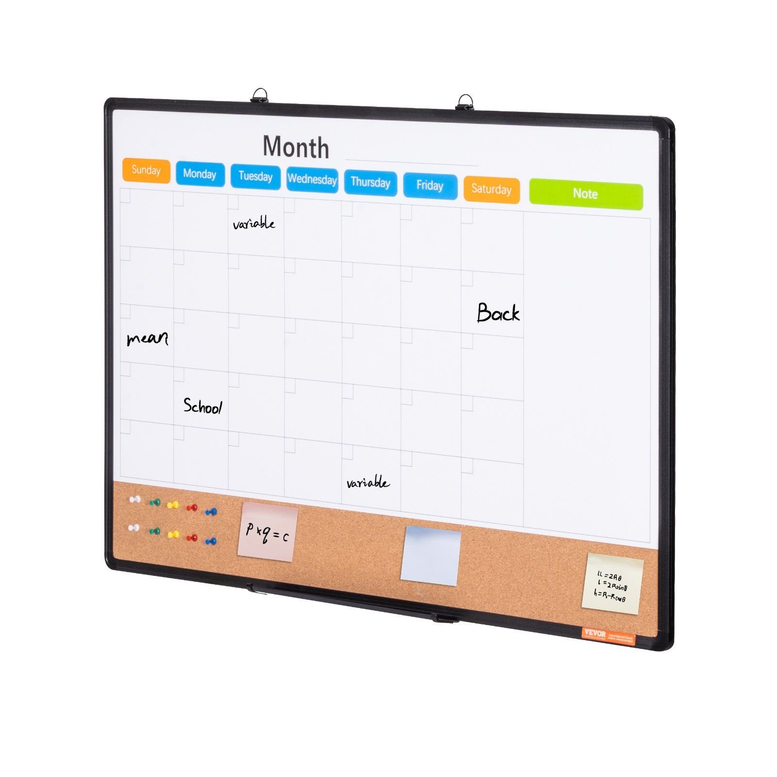 VEVOR 36"x 24" Monthly Calendar Whiteboard & Cork Board Combo with ...